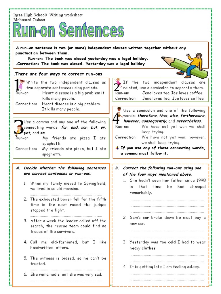Run On Sentences | PDF | Punctuation | English Grammar