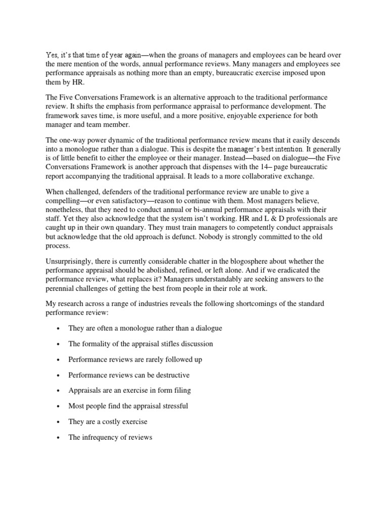 Five Conversations Framework | PDF | Performance Appraisal ...