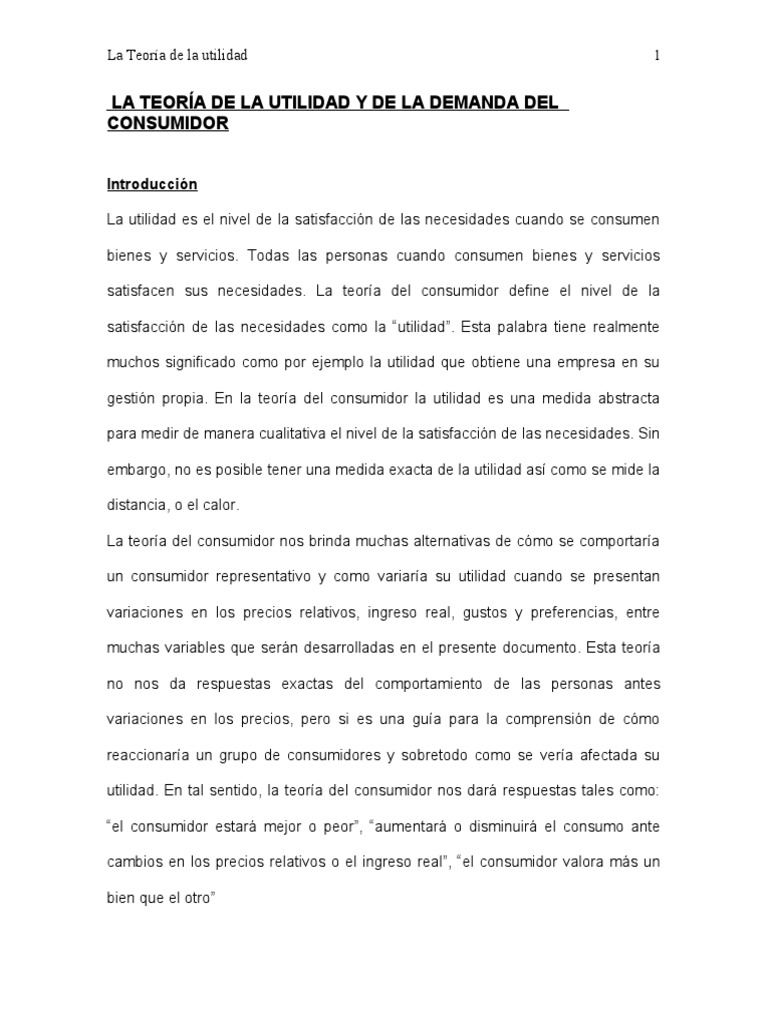 Teoría de La Utilidad | PDF | Utilidad marginal | Utilidad