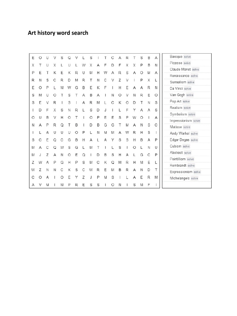 Year 10 Art History Word Search | PDF