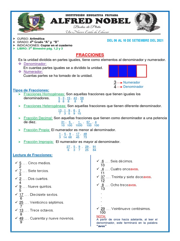 Fracciones para 4to Grado: Guía de Estudio | PDF | Objetos matemáticos ...