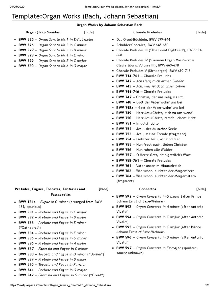 Template - Organ Works (Bach, Johann Sebastian) - IMSLP | PDF ...