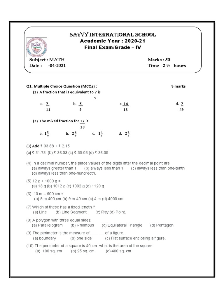 GRADE-4 Math | PDF | Circle | Radius