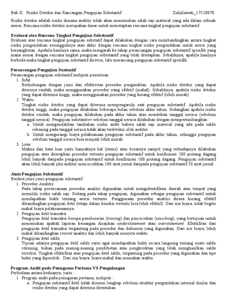 RMK X - Risiko Deteksi Dan Rancangan Pengujian Substantif | PDF