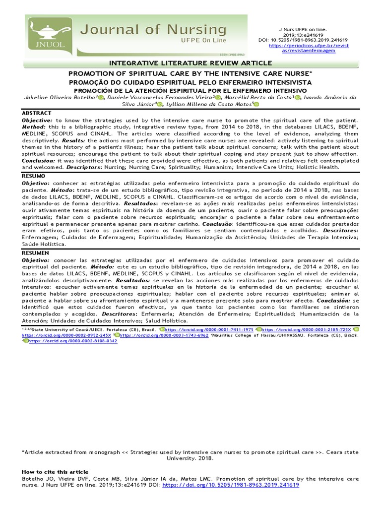 X PROMOTION OF SPIRITUAL CARE BY THE INTENSIVE CARE NURSE (Freefullpdf ...