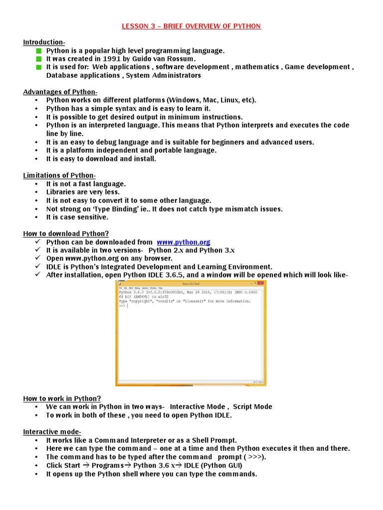 Ln. 3 - Brief Overview of Python | PDF | Control Flow | Python ...