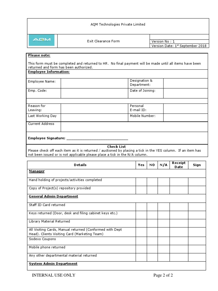 Exit Clearance Form | PDF | Computing | Cyberspace