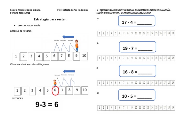 Guia de La Resta Con Recta Numerica | PDF