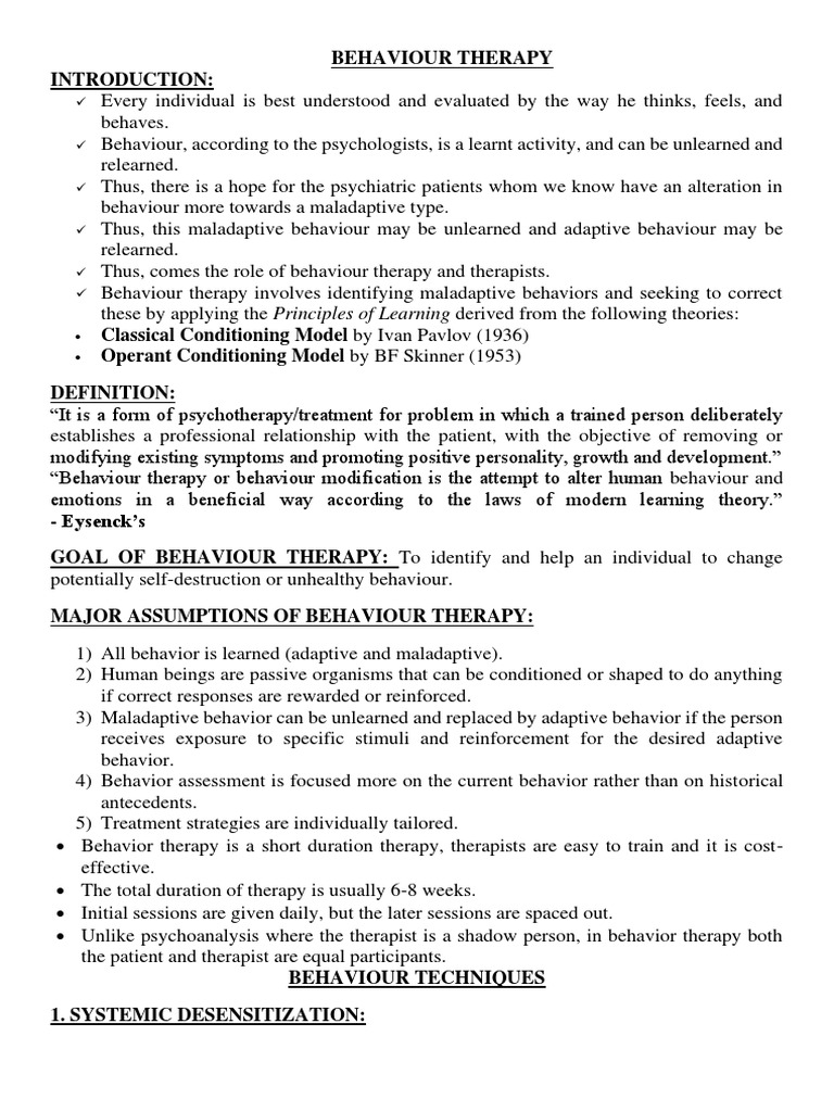 Behaviour Therapy Notes | PDF | Behaviour Therapy | Psychotherapy