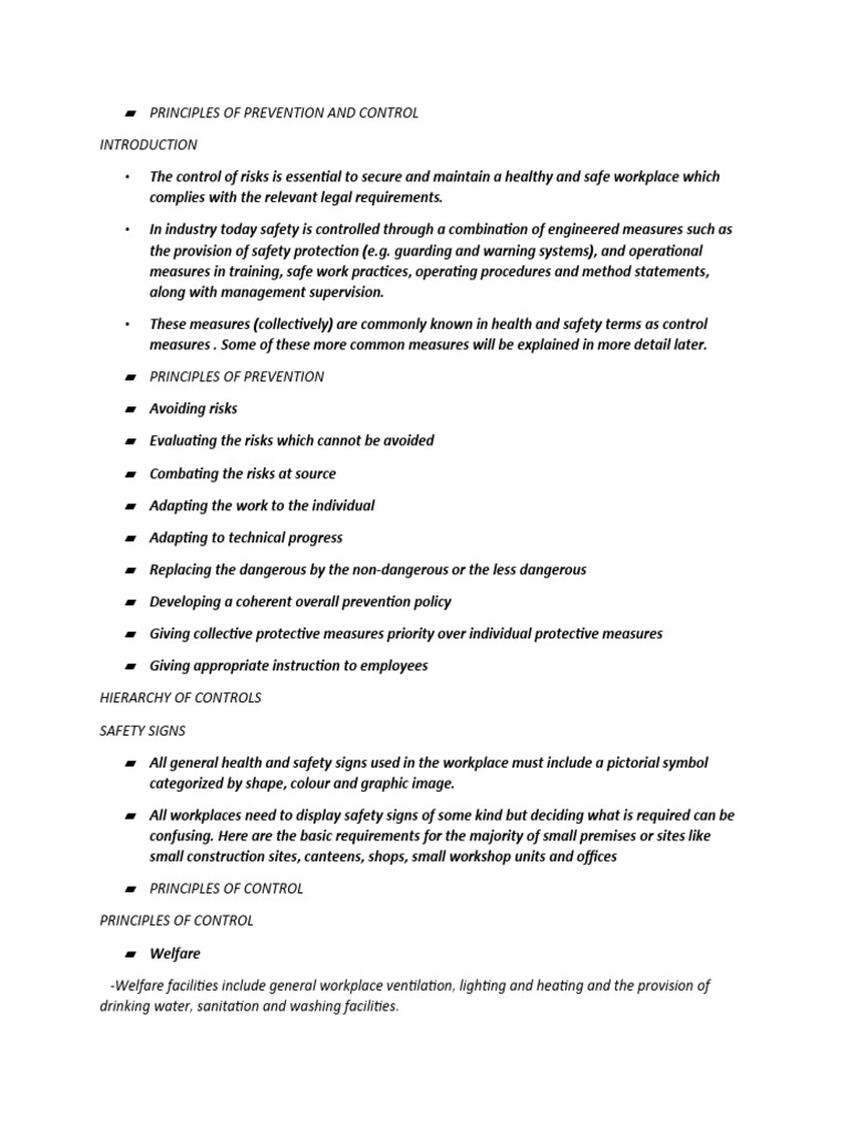 Principles of Prevention in Workplace Safety | PDF | First Aid ...