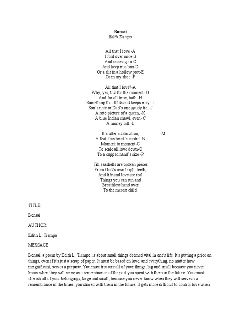 Edith Tiempo: Bonsai | PDF | Poetry | Love