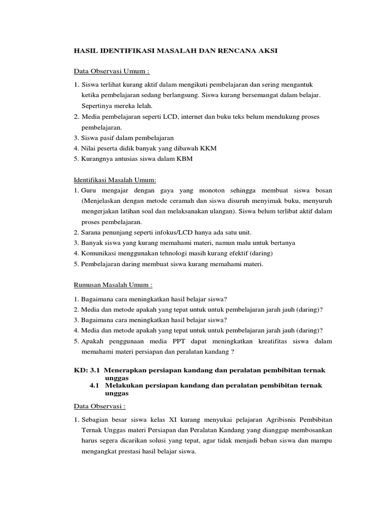 Hasil Identifikasi Masalah Dan Rencana Aksi | PDF