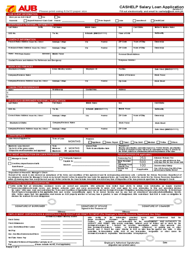Aub Salary Application Form | Download Free PDF | Loans | Interest