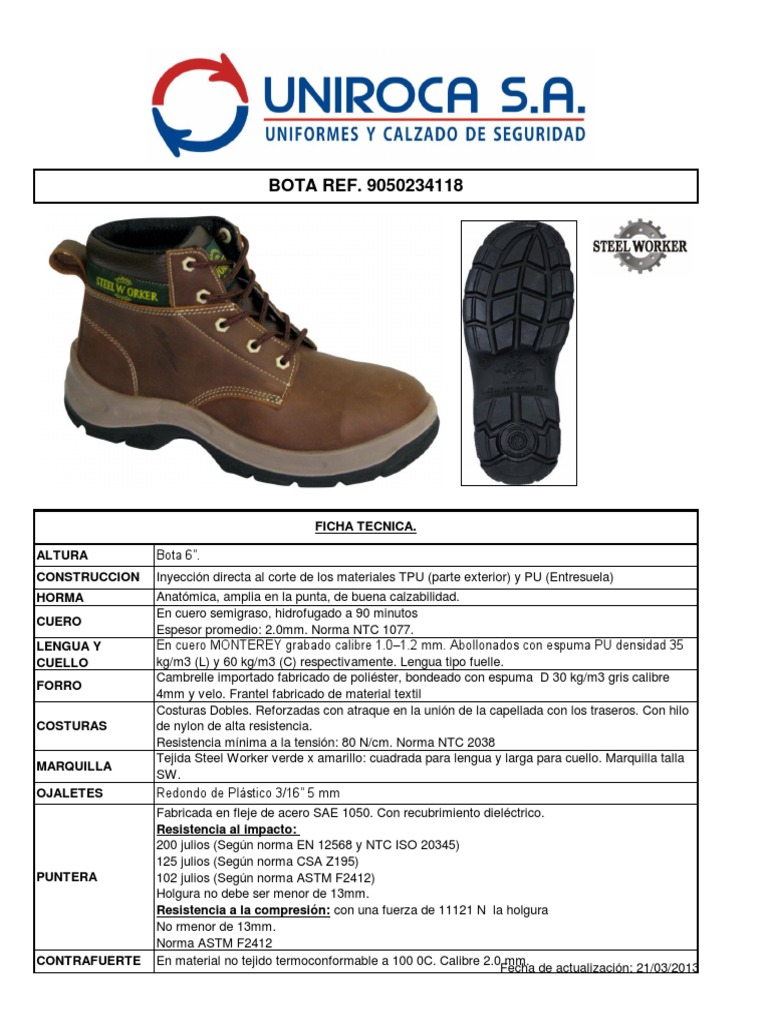 9050 Ficha Tecnica de Botas | PDF | Materiales | Ingeniería de Edificación