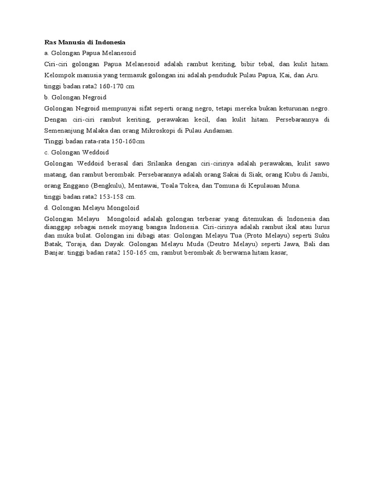 Persebaran Ras Manusia di Indonesia | PDF