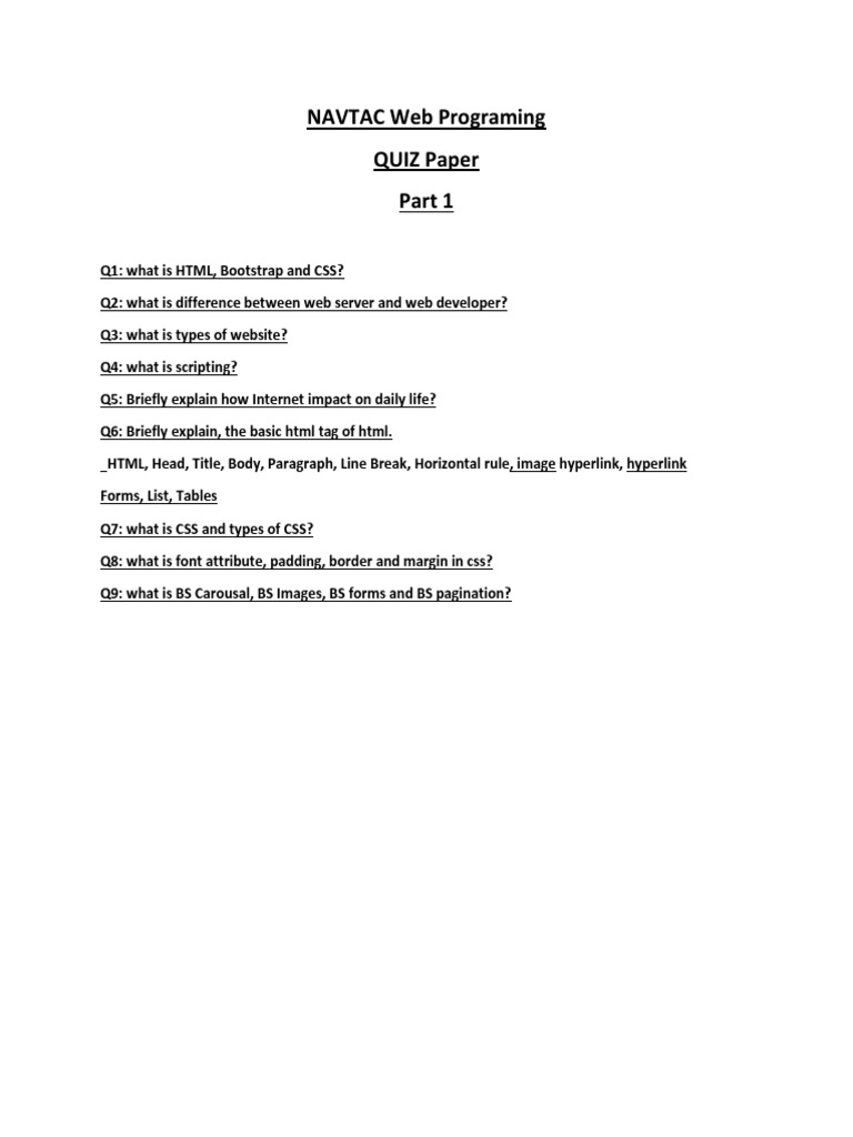 NAVTAC Web Programing QUIZ Paper | PDF