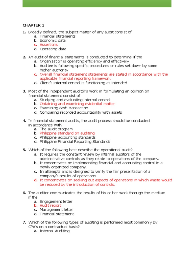 Auditing Theory Mcqs by Salosagcol With Answers | PDF | Audit ...
