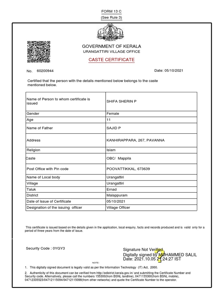 Government of Kerala: Caste Certificate | PDF | Computer Security ...