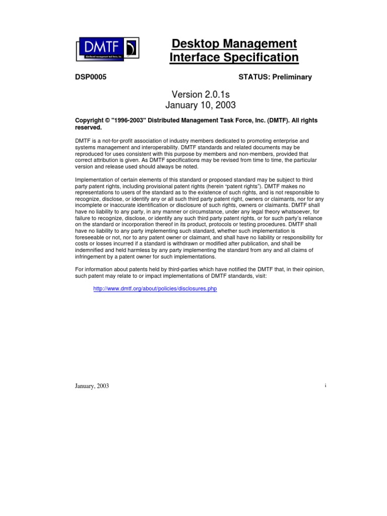 Desktop Management Interface Specification: Version 2.0.1s January 10 ...