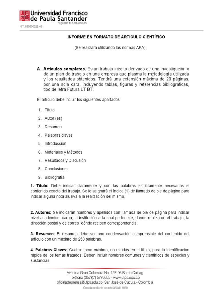 Informe en Formato de Articulo Científico | PDF | Estilo apa