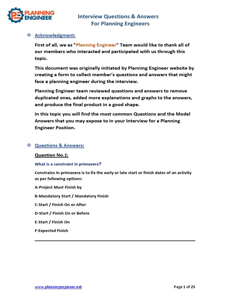 Interview Questions & Answers For Planning Engineers | PDF | Project ...