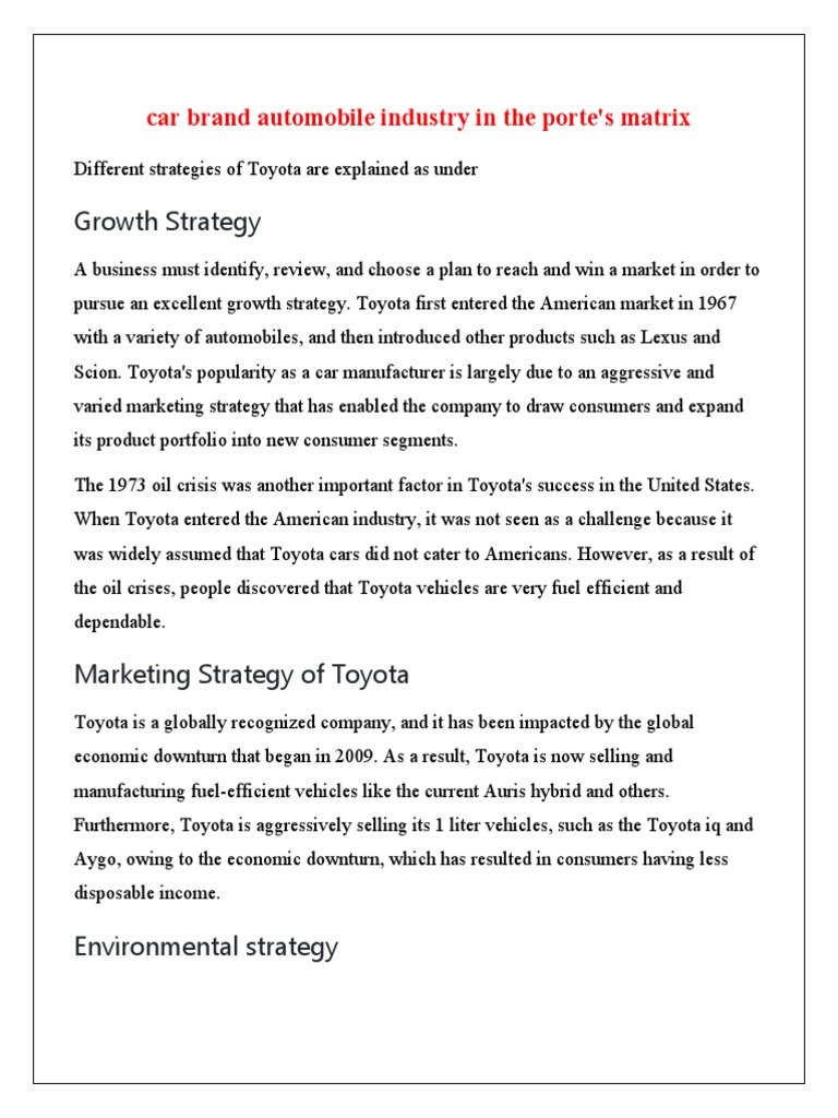 Car Brand Automobile Industry in The Porte's Matrix | PDF | Toyota ...
