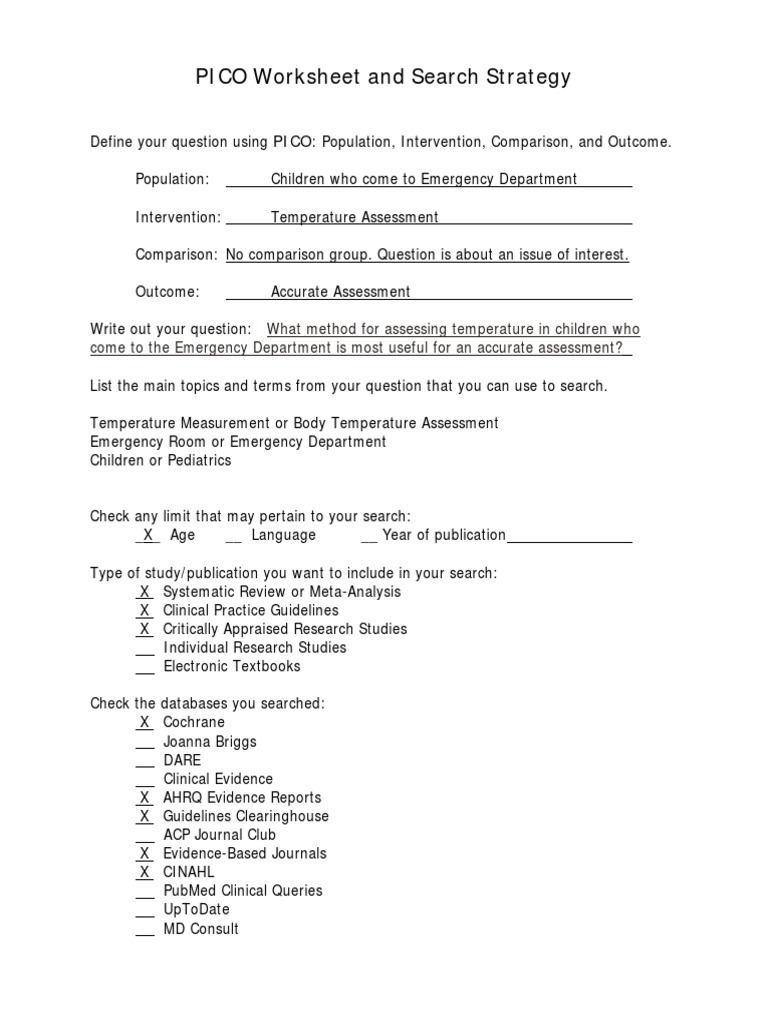 PICO Worksheet Example | PDF | Evidence Based Medicine | Systematic Review