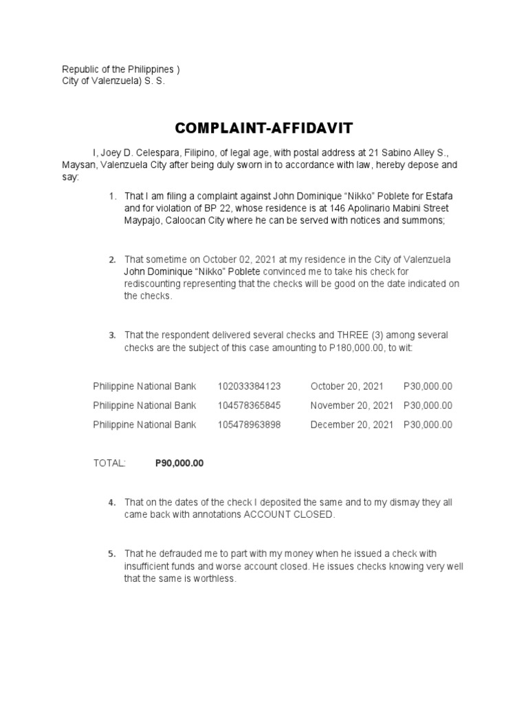 Complaint-Affidavit for Estafa Case | PDF | Public Law | Government