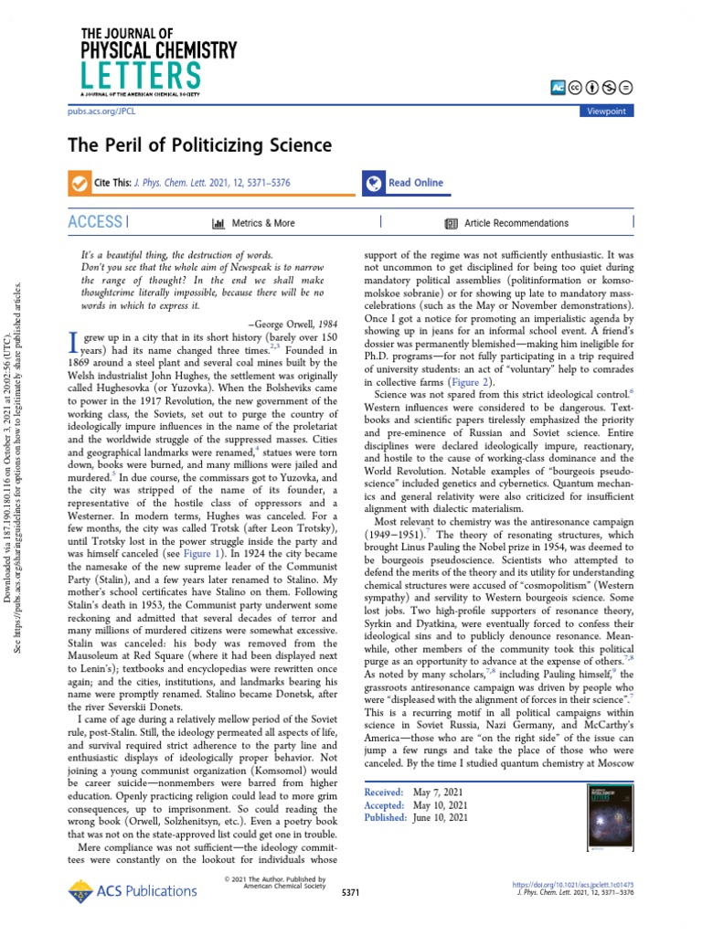 The Peril of Politicizing Science | PDF | Joseph Stalin | Science