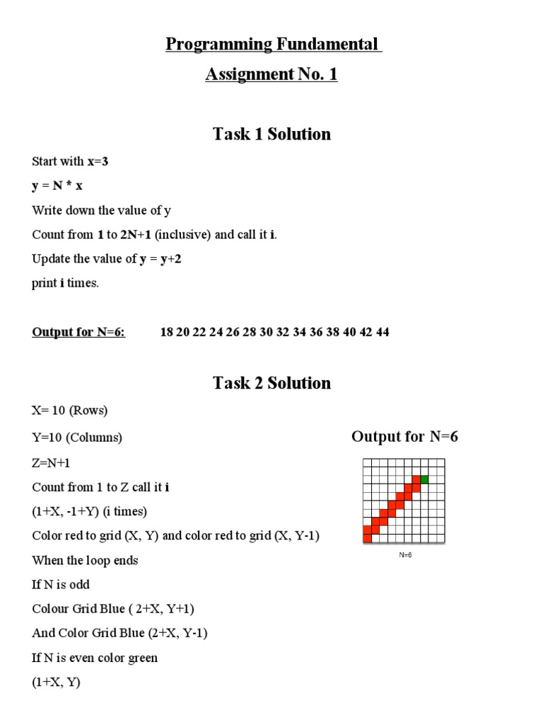 Programming Fundamental Assignment No. 1 Task 1 Solution: Output For N ...