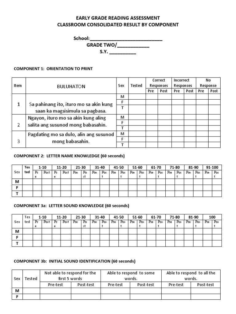 Egra Consolidation Blank Grade 2 | PDF | Cognitive Science | Pedagogy