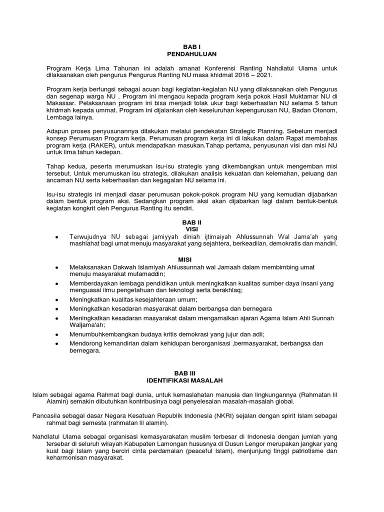 Program Kerja Ranting NU 2016-2021 | PDF