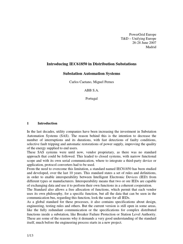 Paper Iec61850 in Portugal | PDF | Interoperability | Electrical Substation