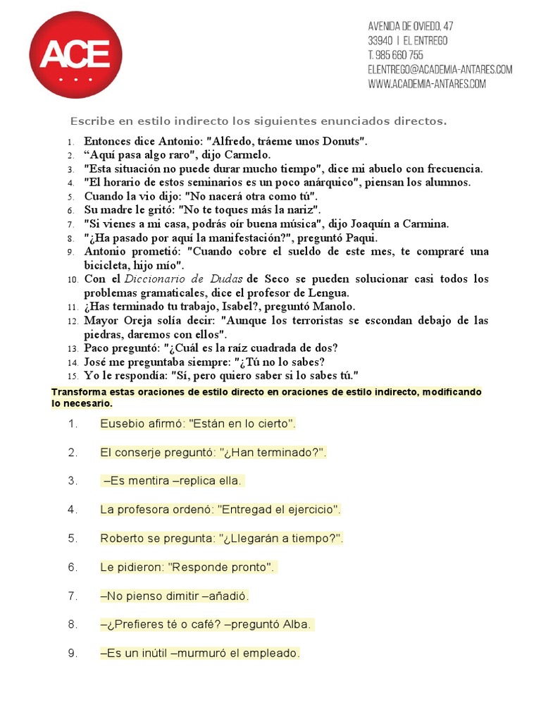 Estilo Directo e Indirecto 4 Eso | PDF