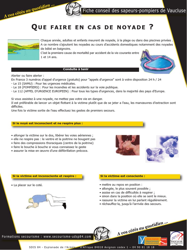Noyade Fiche Secourisme | PDF | Maladies et troubles humains | Médecine