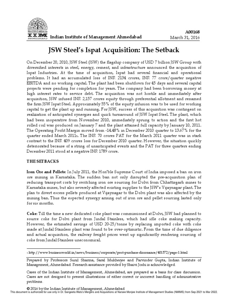 17-18-JSW Steels's Ispat Acquisition-The Setback | PDF | Interest ...
