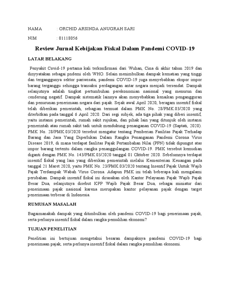 Dampak Kebijakan Fiskal COVID-19 | PDF | Pengelolaan Keuangan & Uang