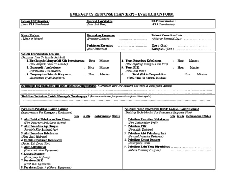 Emergency Response Plan Evaluation Form | PDF | Occupational Safety And ...