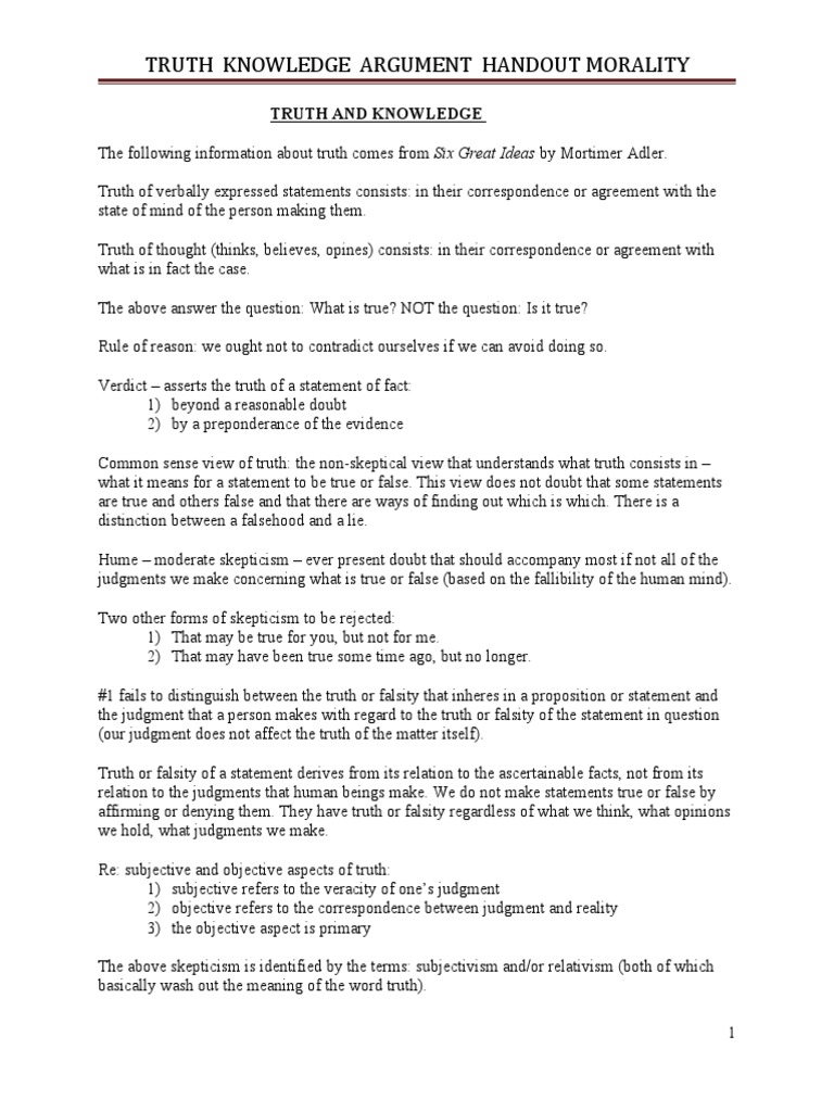 Truth and Knowledge Handout | PDF | Truth | Evidence