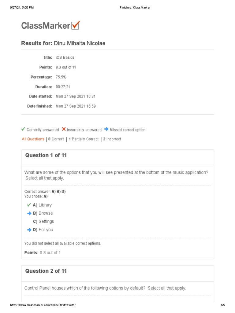 Finished. ClassMarker | PDF | Ios | I Tunes