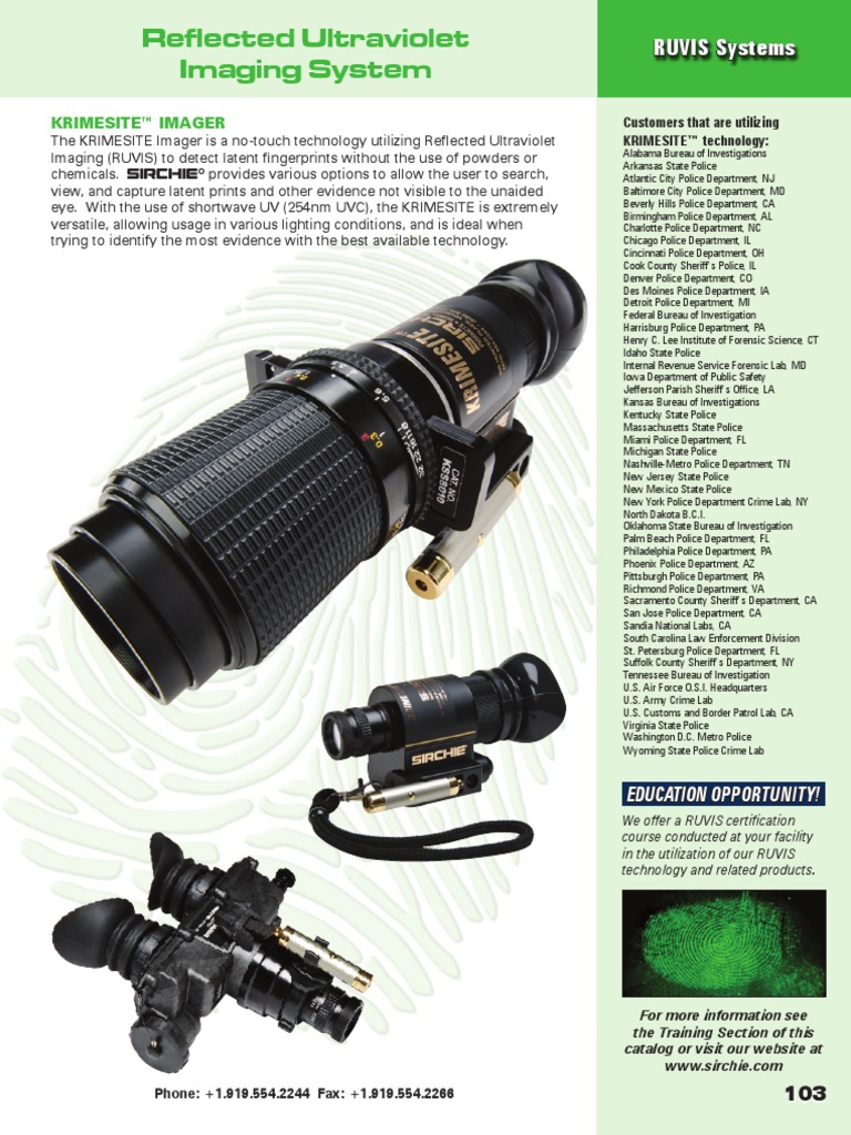 RUVIS Systems: Krimesite™ Imager | PDF | Ultraviolet | Camera