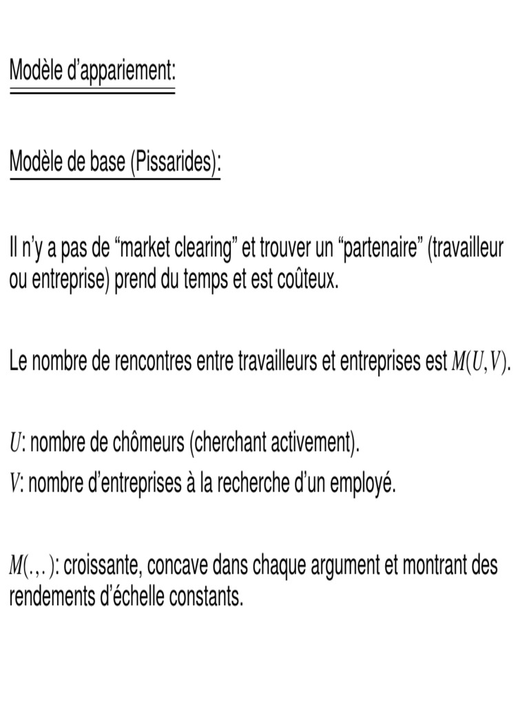 Modèle d'appariement Pissarides et chômage | PDF | Salaires | Chômage