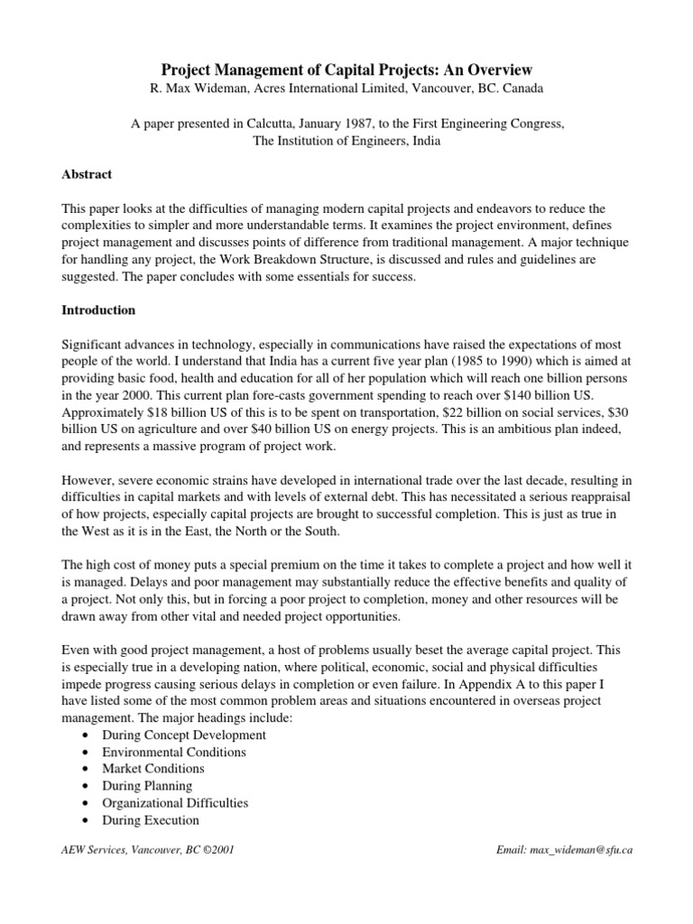 Project Management of Capital Projects: An Overview: AEW Services ...