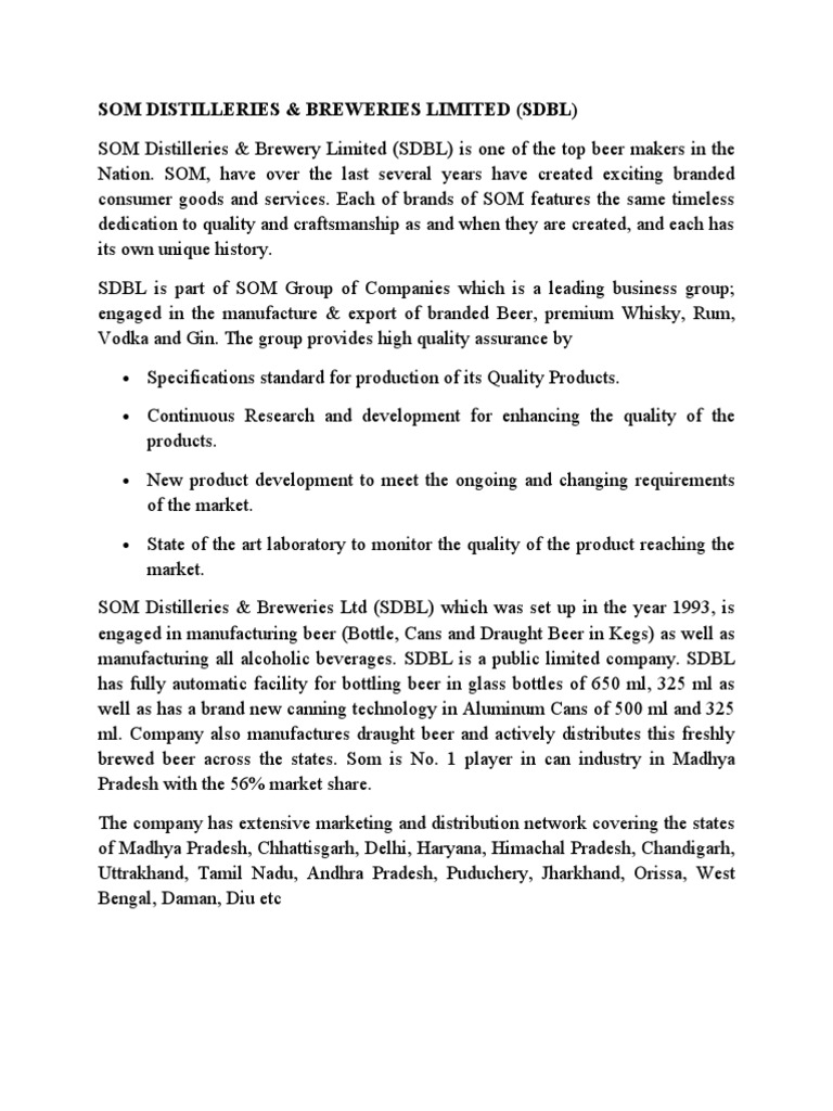 SOM Distilleries | PDF | Beer | Brewing