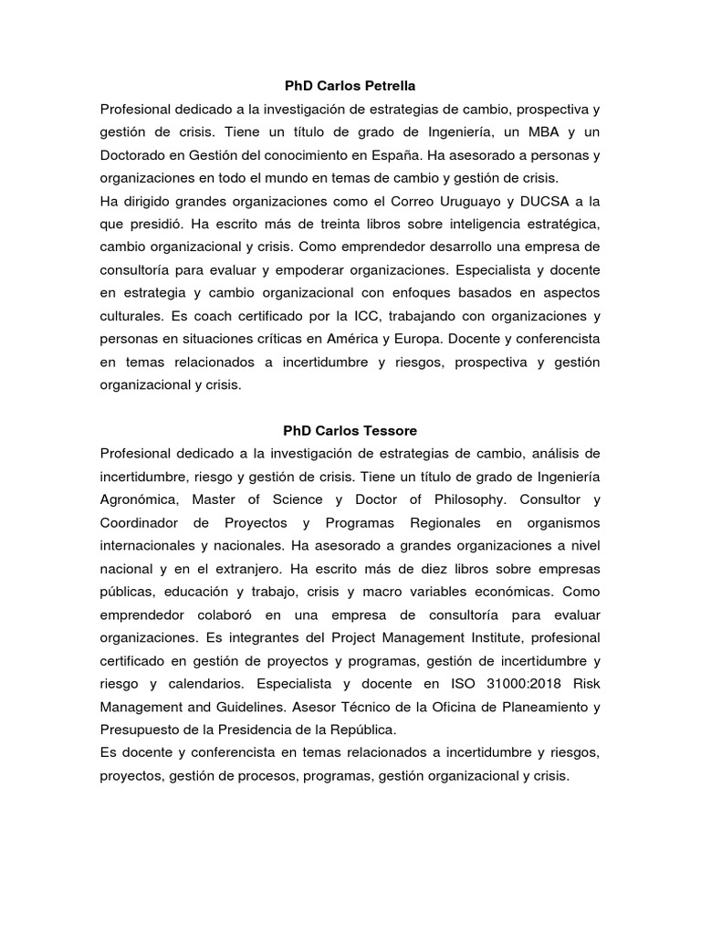 CV PHD C. Petrella y PHD C. Tessore | PDF