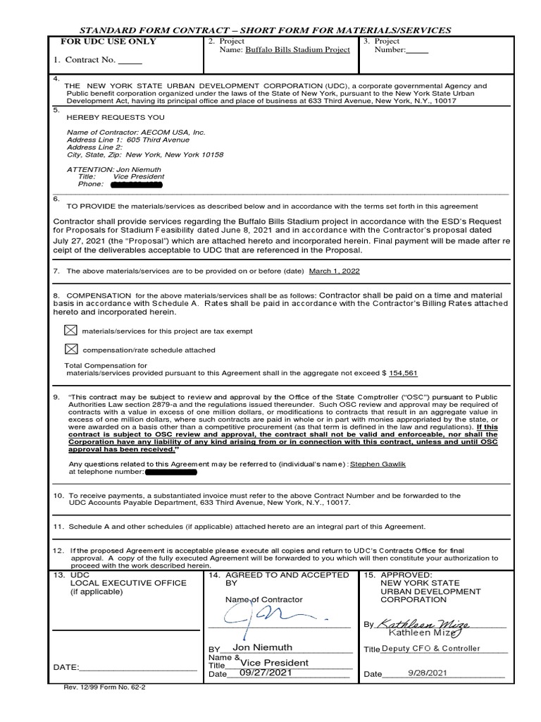 Standard Form Contract AECOM - Bills Project | PDF | Request For ...