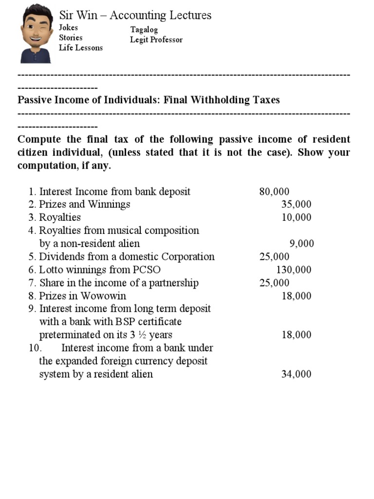 Passive Income of Individuals: Final Withholding Taxes: Jokes Stories ...