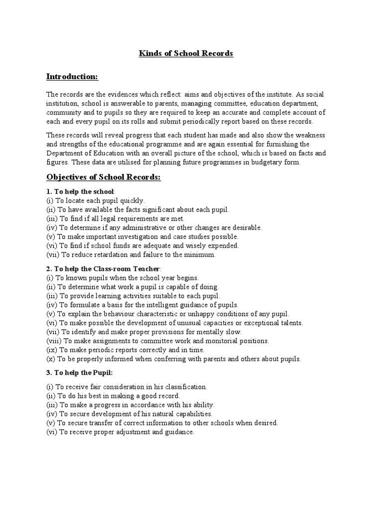 Types of School Records Explained | PDF | Teachers