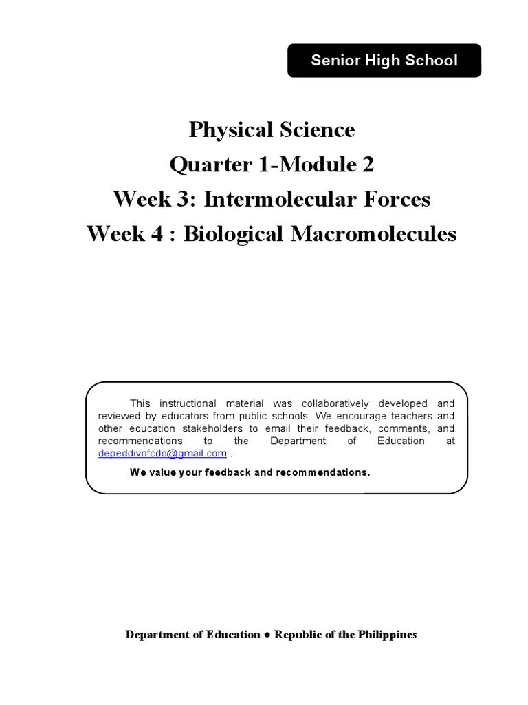 Physical Science Mod Week 3 | PDF | Intermolecular Force | Chemical ...