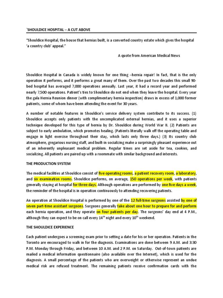 Shouldice Case Study | Download Free PDF | Hospital | Surgery